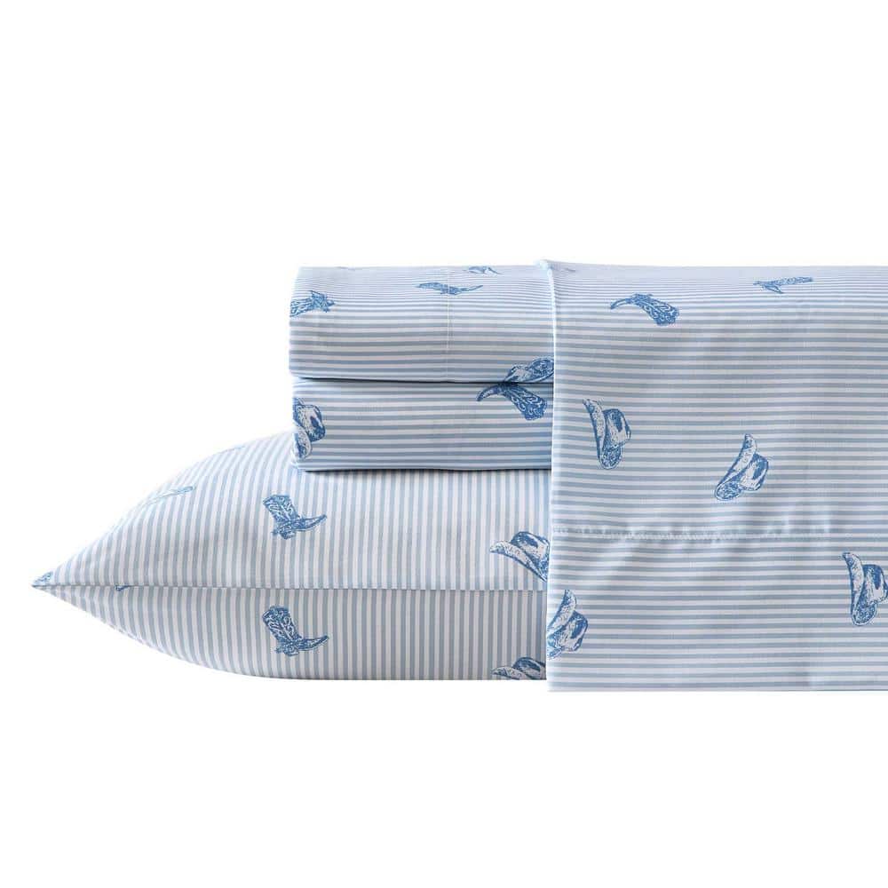 Wrangler Cowboy Pinstripe 4-Piece Blue Microfiber Queen Sheet Set ...