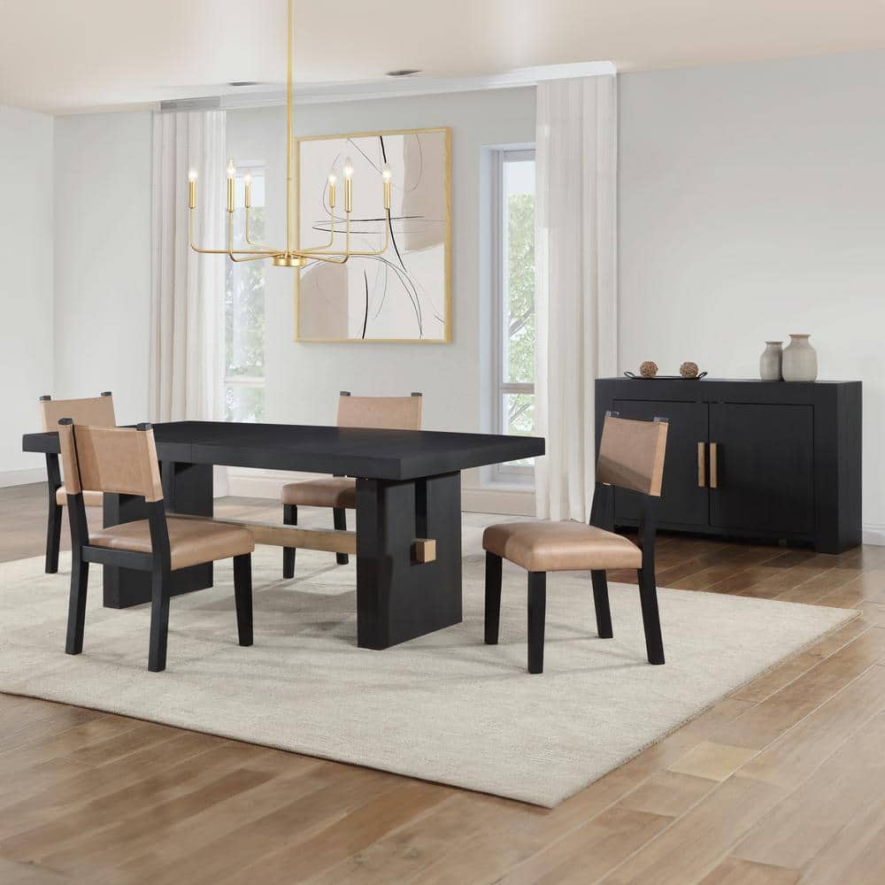 Steve Silver Aubrey 5-Piece 78 in. Black Wood Dining Room Set with 4 ...