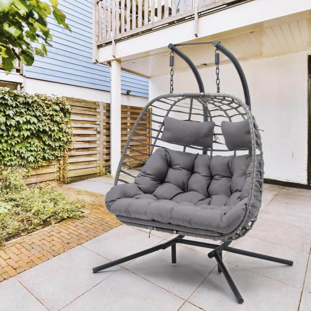 AUTMOON Double Swing Egg Chair, Wicker Rattan Hanging Egg Chair for 2 ...