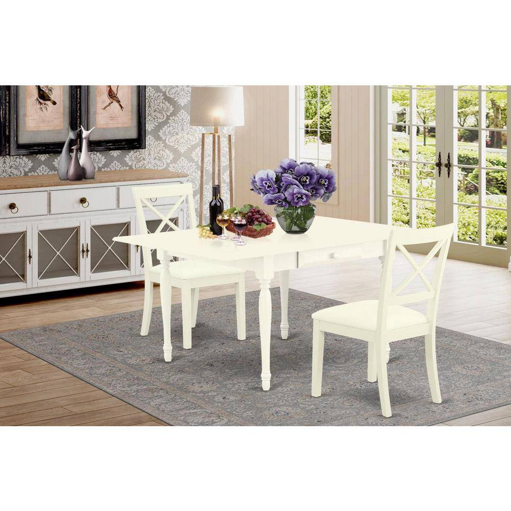 East West Furniture 3-Piece Linen White Finish Solid Wood Top with ...
