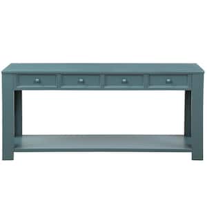 64 in W Retro Blue 30 in H Rectangle Wood Console Table with Storage ...