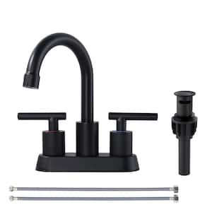 IVIGA 4 in. Centerset Double Handle Stainless Steel Bathroom Faucet with Drain Kit and 2 Water ...