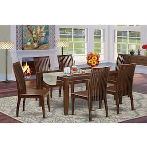 East West Furniture 7-Piece Mahogany Finish Solid Wood Top Dining Table ...
