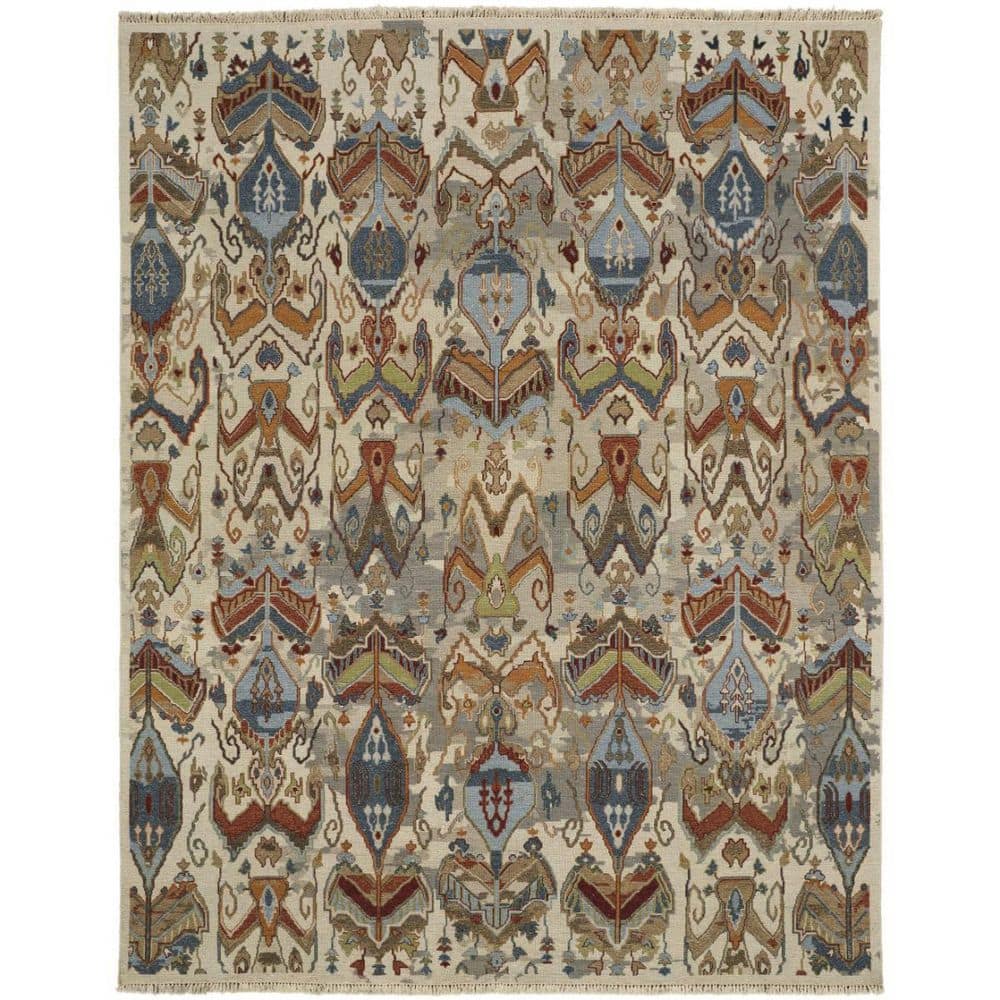 HomeRoots 8 ft. x 12 ft. Ivory, Blue, Brown Geometric Area Rug ...