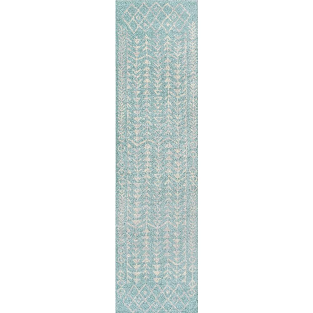 JONATHAN Y Ziri Moroccan Geometric Turquoise/Cream 2 ft. x 8 ft. Runner ...