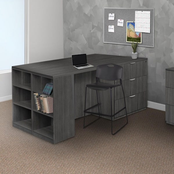 Regency Legacy 85 in. Ash Grey Stand Up Desk / 3 Lateral File Quad with ...