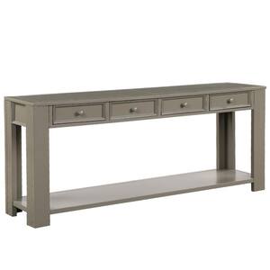 64 in. Blue Standard Rectangle Wood Console Table with Storage Drawers ...