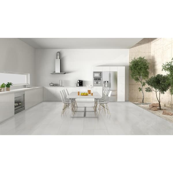 White Polished Porcelain Tile Kitchen