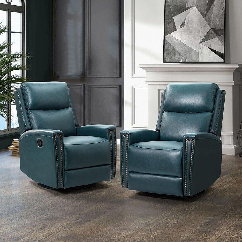 ARTFUL LIVING DESIGN Savino 30.31 in. Wide Turquoise Genuine Leather ...