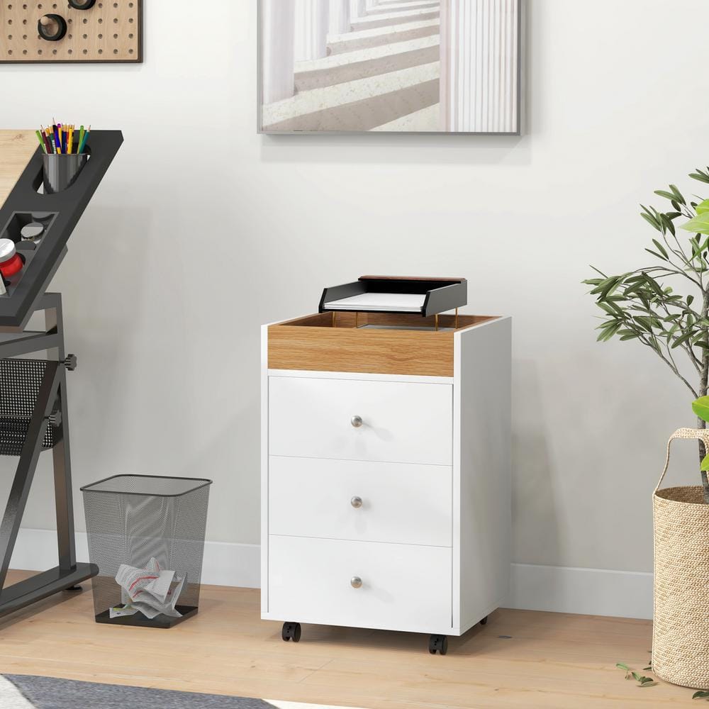 HOMCOM 3 Drawer White Wood 16.9 in. W Vertical File Cabinet, Home ...