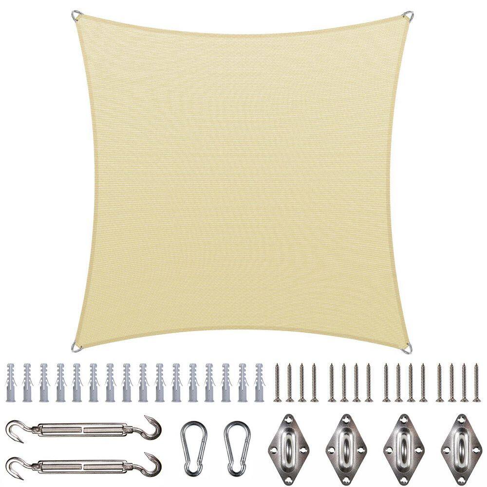 COLOURTREE 22 ft. x 22 ft. Square Pro Ring Sun Shade Sail with Hardware ...