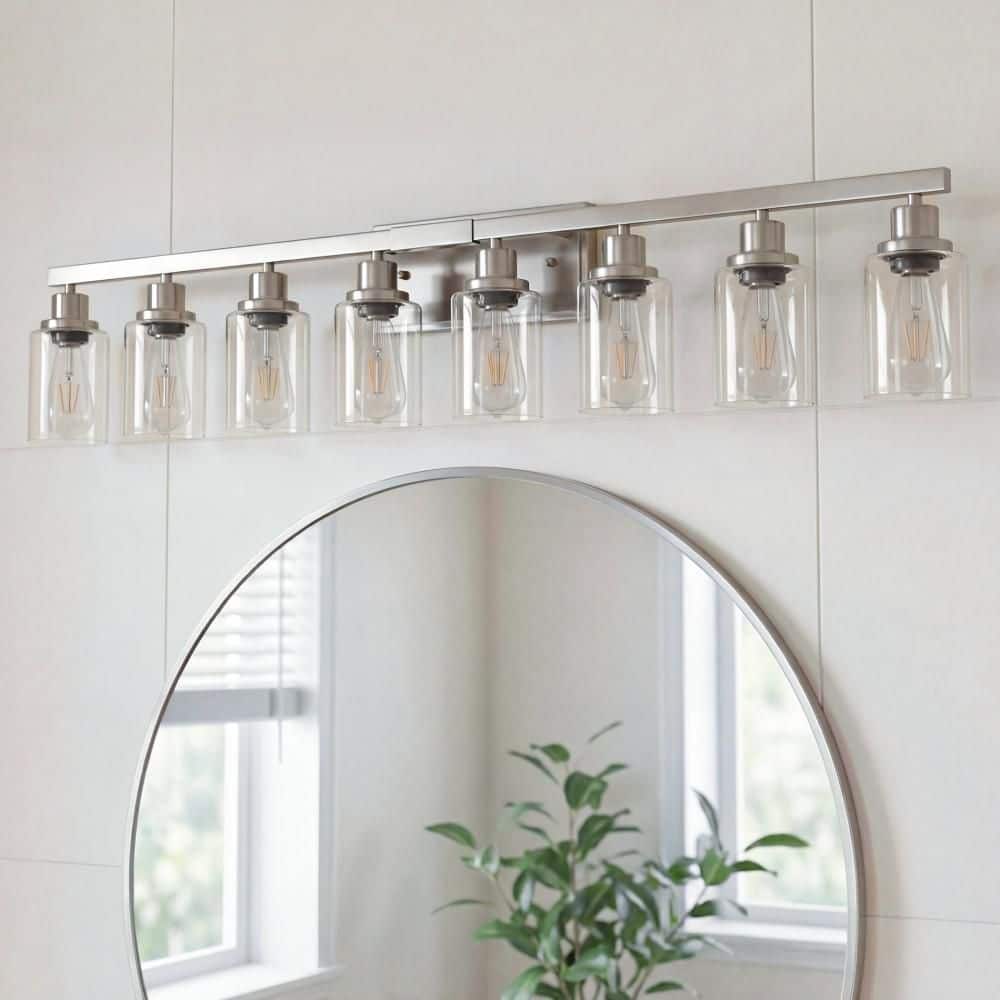 Basdien 51 in. 8 Light Brushed Nickel Finish Vanity Light Fixture ...