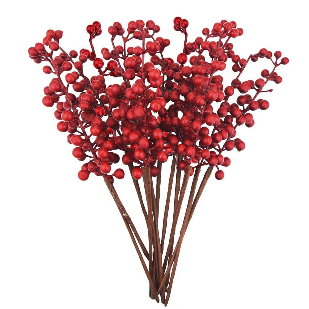 12 Pack 11 in. Artificial Red Berry Stems-Burgundy Holly Berries for ...