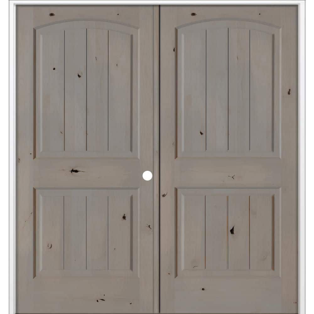 Krosswood Doors 60 in. x 80 in. Knotty Alder 2-Panel Arch Top VG Left ...