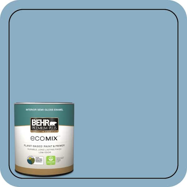 BEHR PREMIUM PLUS 1 qt. #S500-4 Chilly Blue Semi-Gloss Enamel EcoMix ...