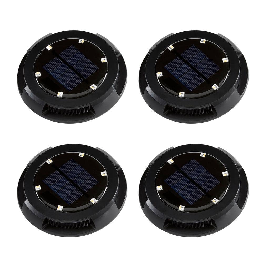 Hampton Bay Black LED Color Changing Outdoor Solar Disc Path Light (4 ...