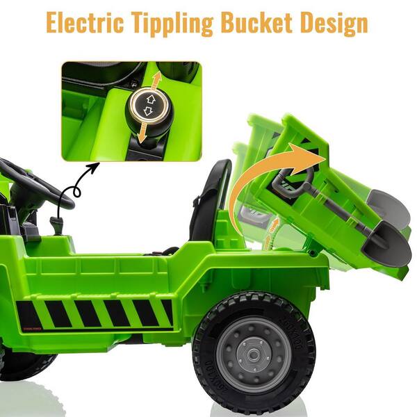 Garvee 12V Kids Ride on Dump Truck Electric Dump Bed and Shovel Remote Control Green PTO 0Z62GYIN The Home Depot