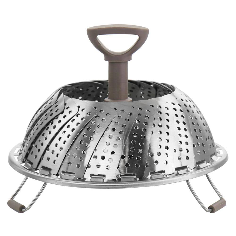 MARTHA STEWART 5 qt. Taupe Brown Stainless Steel Folding Steamer Pot ...