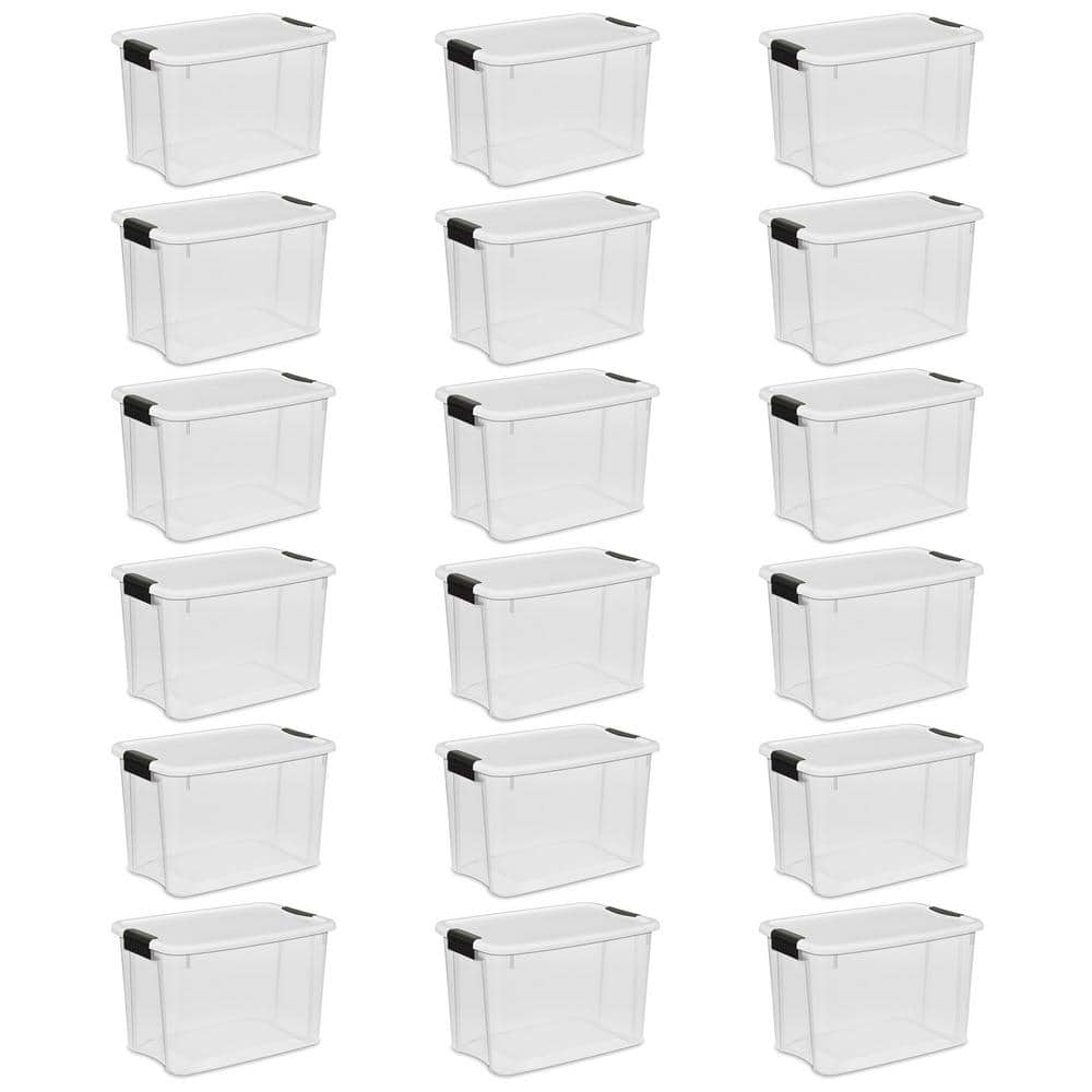 Sterilite 30 Qt. Ultra Latch Storage Box with White Lid and Clear Base ...