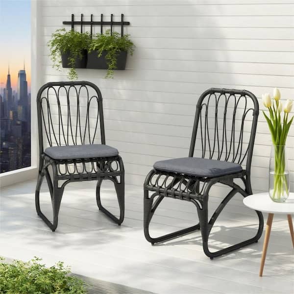 IALTRUISTIC Black Wicker Outdoor Dining Chairs Rattan Patio Chairs UV ...