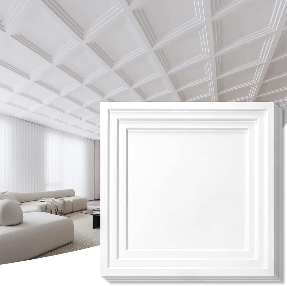 Art3dwallpanels White 2 ft. x 2 ft. Decorative Drop In Ceiling Tile ...
