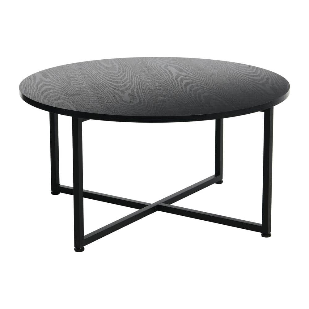 HOUSEHOLD ESSENTIALS Jamestown 31.5 in. L Black Round MDF Top Black Oak ...