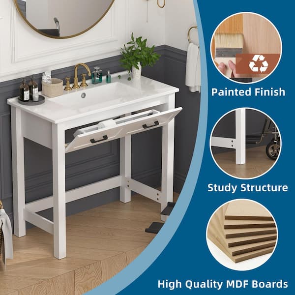 Findepot 36 in. W Single Sink ADA Freestanding White Bath Vanity with ...
