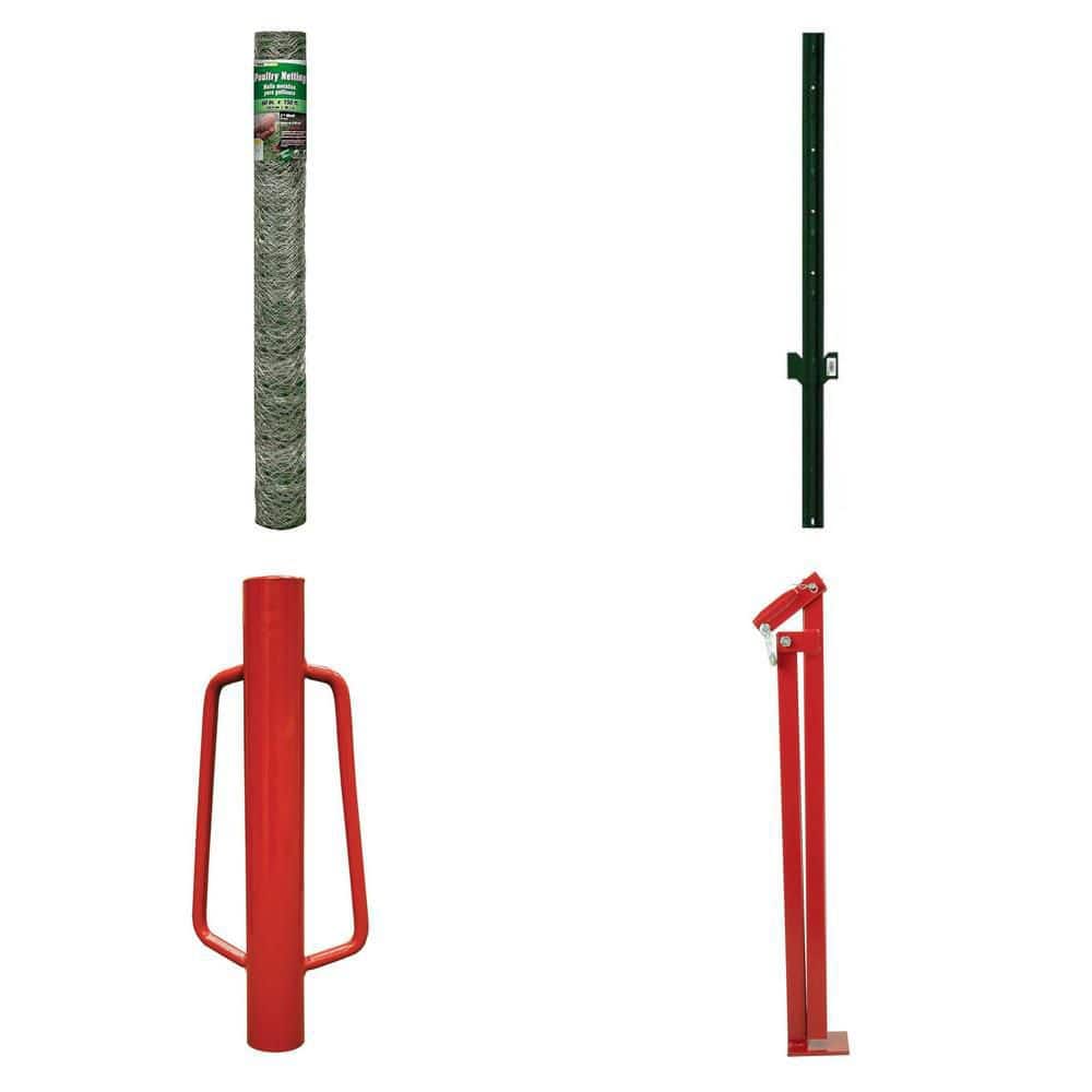 5 ft. x 150 ft. 20 GA Poultry Netting, 6 ft. Steel U-Post, Post Driver ...