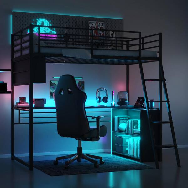 Harper & Bright Designs E-Sports Style Black Metal Frame Twin Size Loft ...