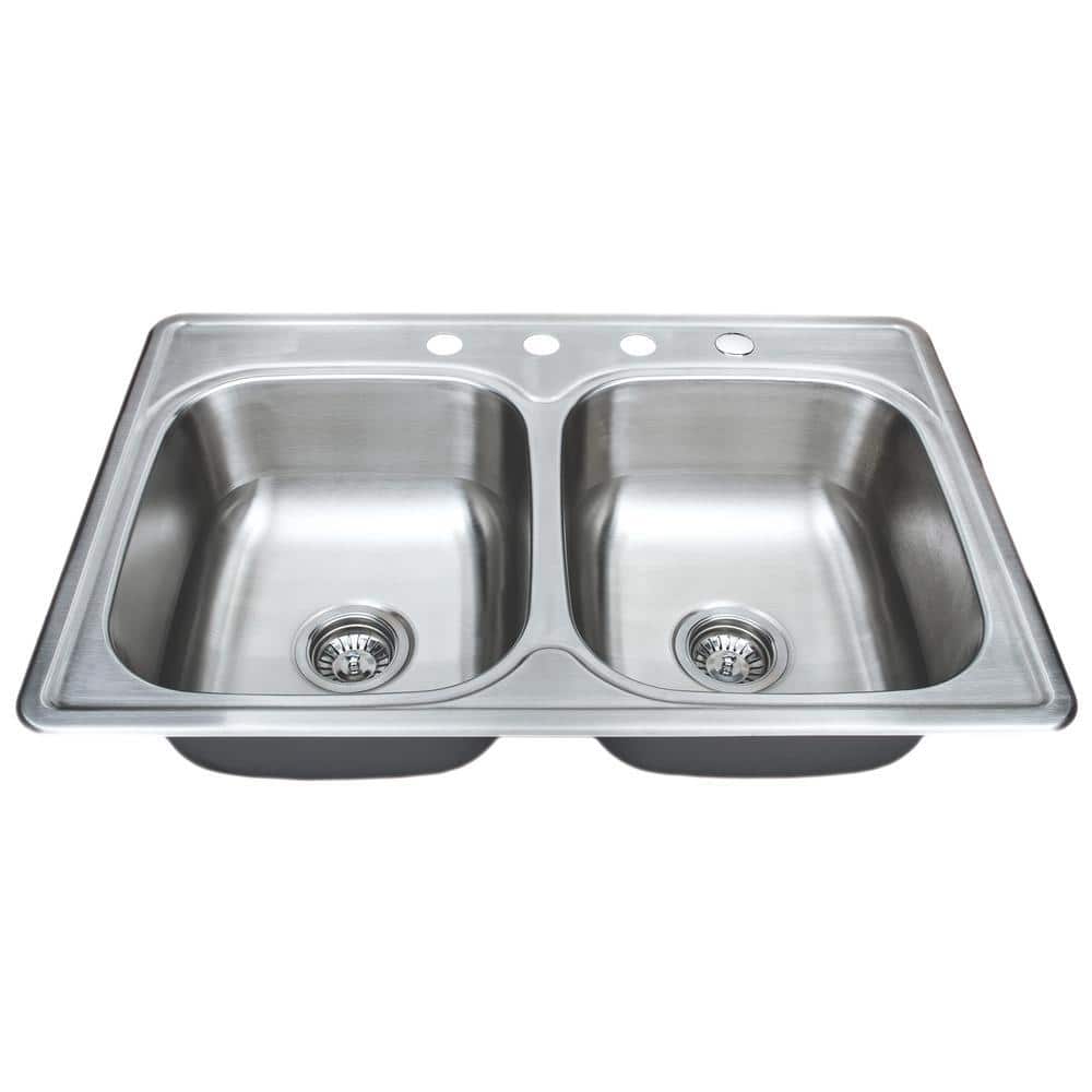 Wells Halsted Series Top-Mount Stainless Steel 33 in. 4-Hole Double ...