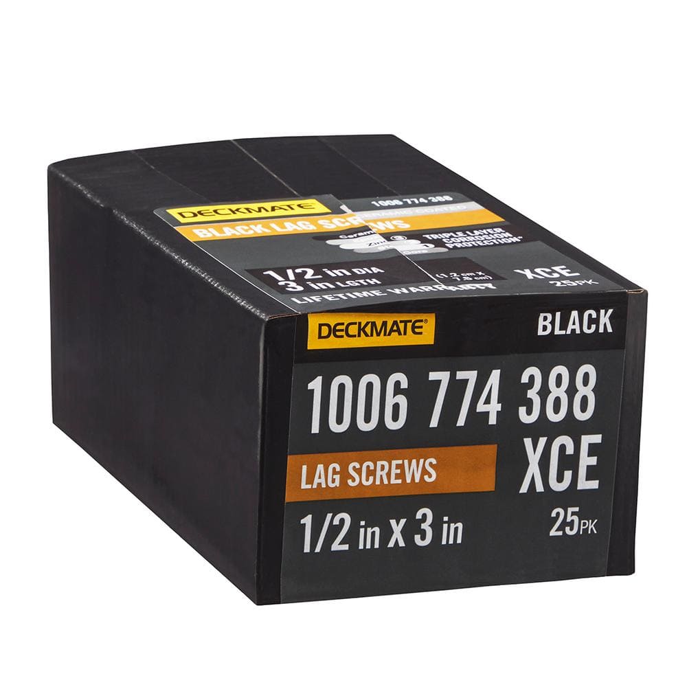 DECKMATE 1/2 in. x 3 in. Black Exterior Hex Head Lag Screw (25-Pack ...