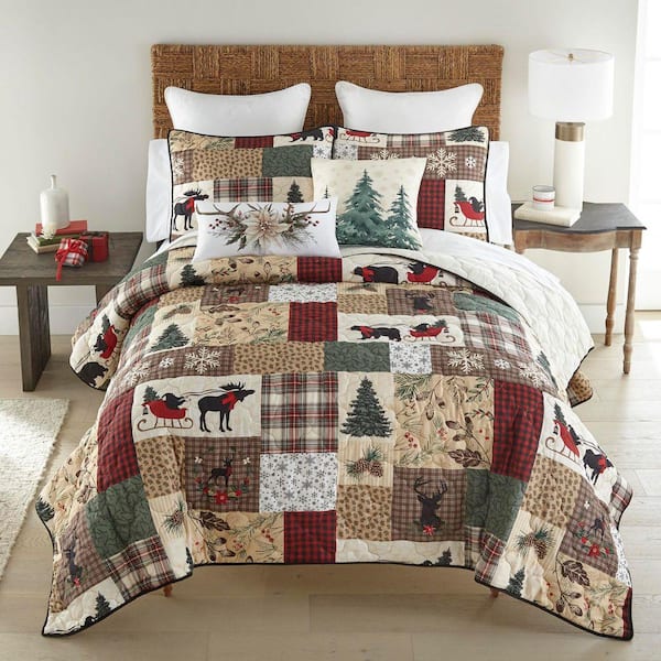 DONNA SHARP Dashing Brown and Green 3PC Polyester Queen Quilt Set ...