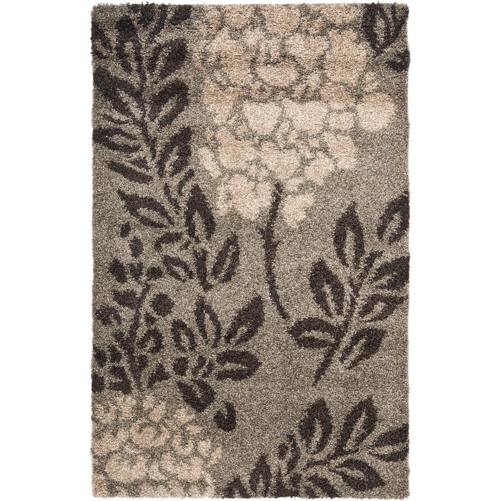 SAFAVIEH Florida Shag Smoke/Dark Brown Doormat 3 ft. x 5 ft. Floral ...