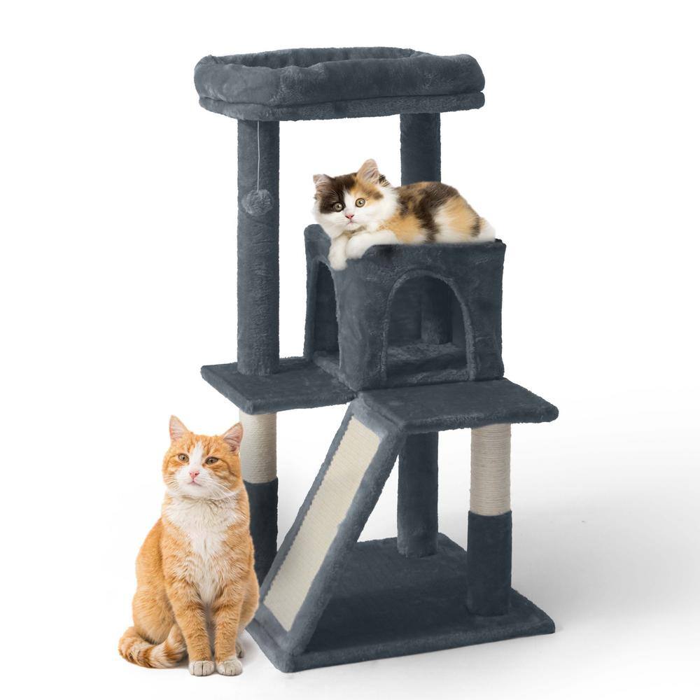 CAPHAUS 37 in. Dark Grey Cat Tower for Indoor Cats, Modern Cute 37 in ...