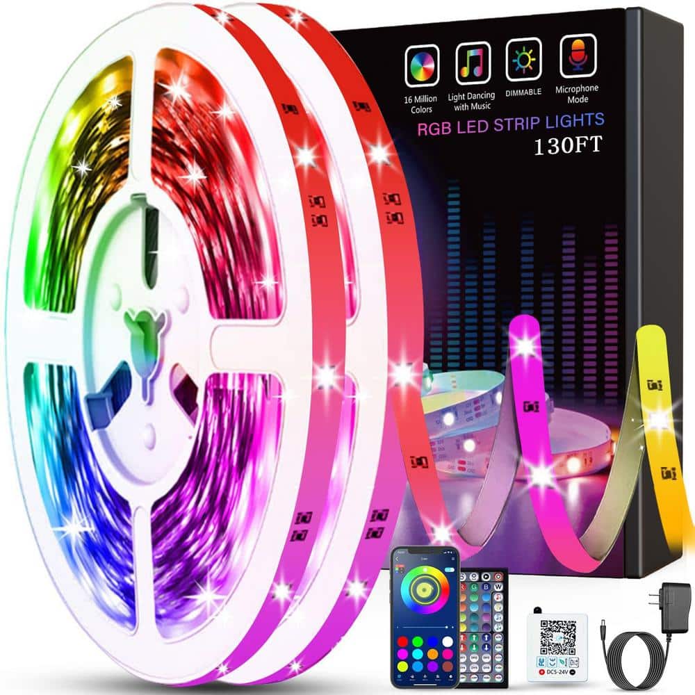 BIBIVIS 65 ft. RGB LED Smart Music Sync Color Changing Led Strip Lights ...