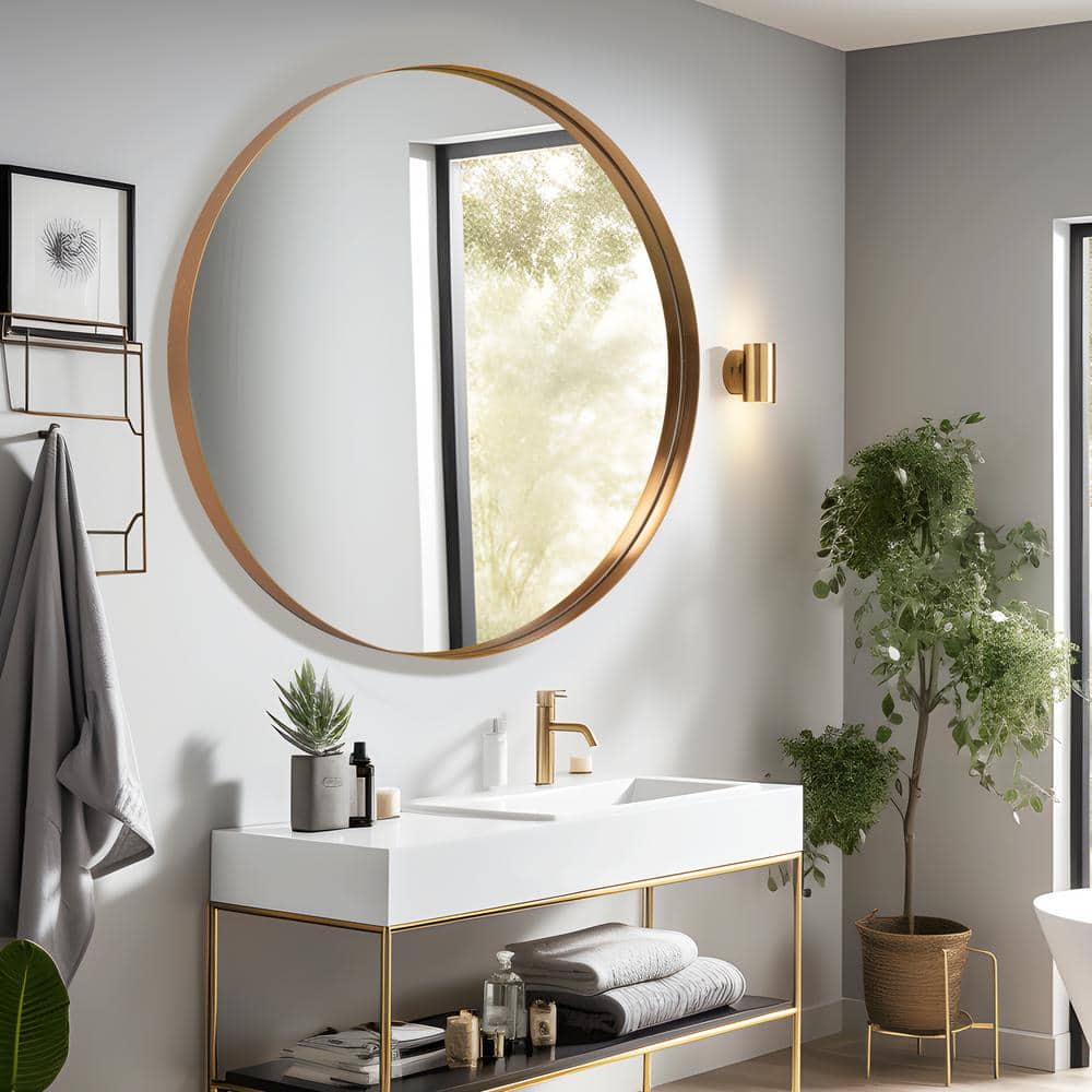 Dovelina 35 in. W x 35 in. H Round Deep Framed Aluminum Alloy Gold Wall ...