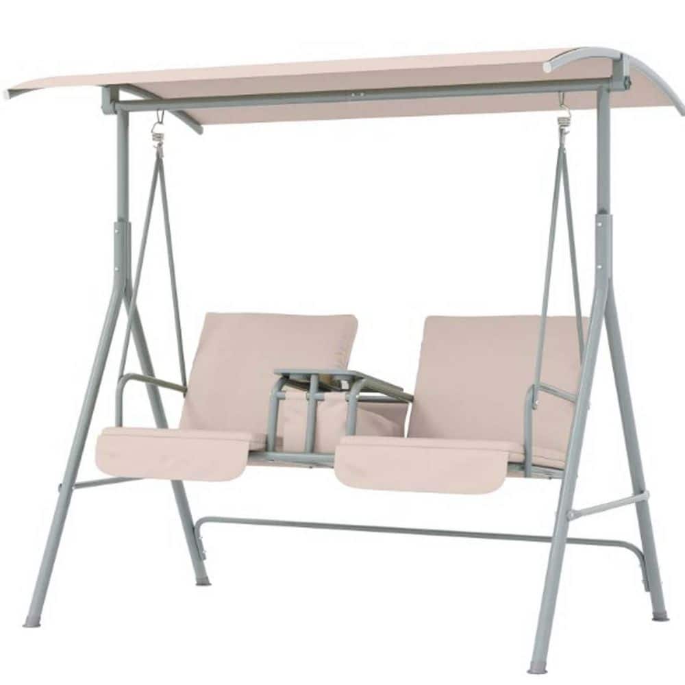 5.8 ft. 2-Person Metal Outdoor Patio Swing with Canopy and Table ...