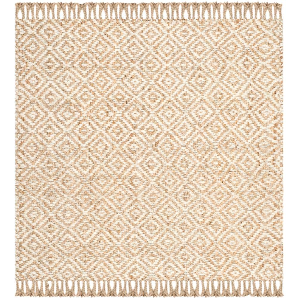 SAFAVIEH Natural Fiber Beige/Ivory 8 ft. x 8 ft. Square Geometric Area ...