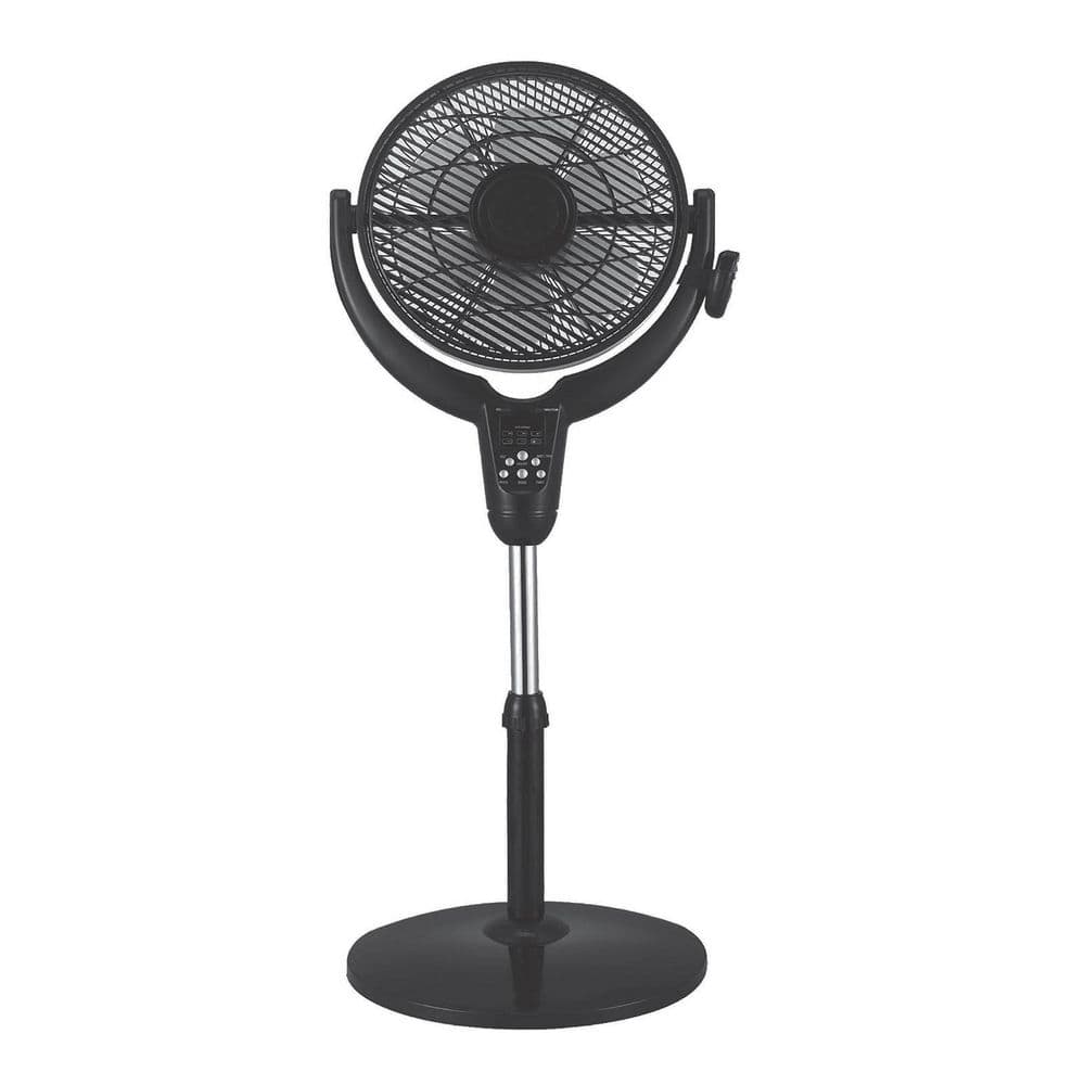 Optimus Optimus 14 in. Rotating Pedestal Personal Fan with Remote, LED ...