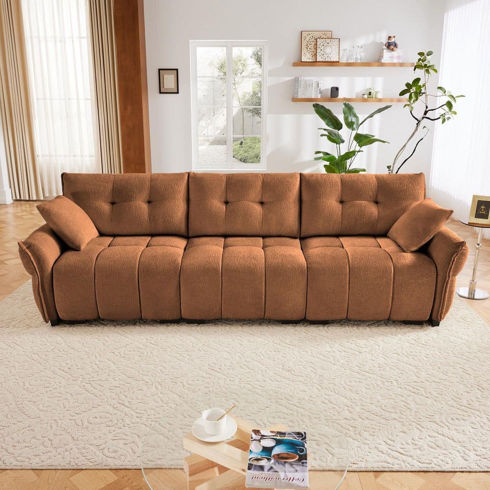 Noble House Tina 110.2 in. Flared Arm Chenille Upholstered Rectangle Sectional Sofa in. Burnt ...
