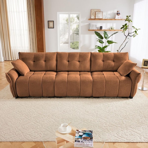 Noble House Tina 110.2 in. Flared Arm Chenille Upholstered Rectangle Sectional Sofa in. Burnt ...
