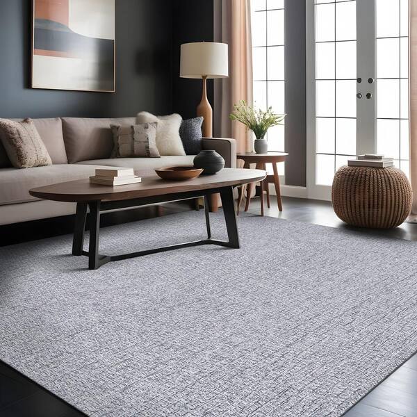 Beverly Rug Grey 9 ft. x 12 ft. Wooly Easy Jute Washable Indoor Outdoor Area Rug HD WOO90155 9X12 The Home Depot