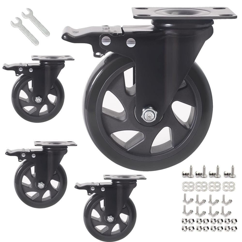 OGETFUUR 5 in. x 6 in. PVC Caster Wheels with Top Plate, Industrial ...