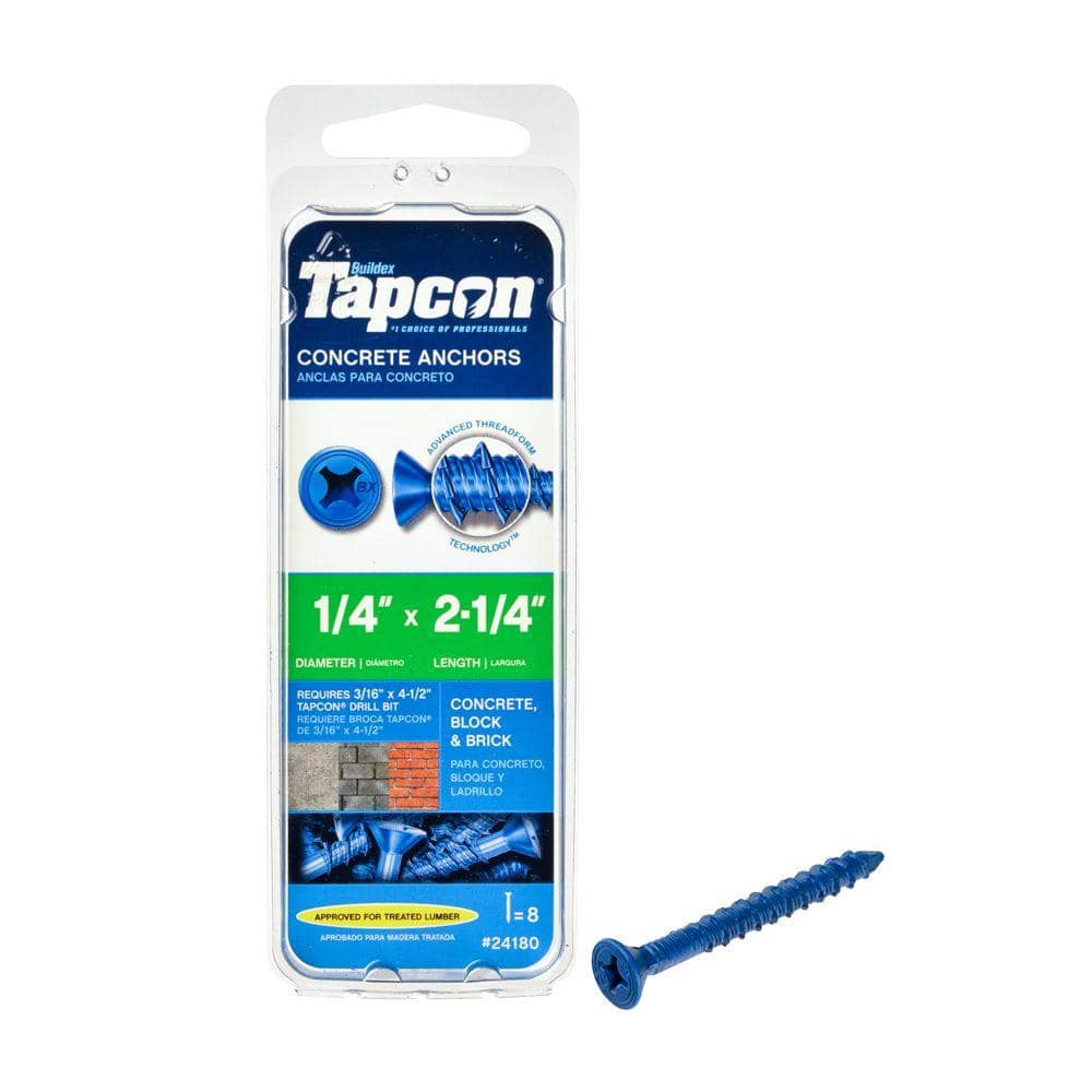 Tapcon 1/4 in. x 2-1/4 in. Phillips-Flat-Head Concrete Anchors (8-Piece) 24180 - The Home Depot