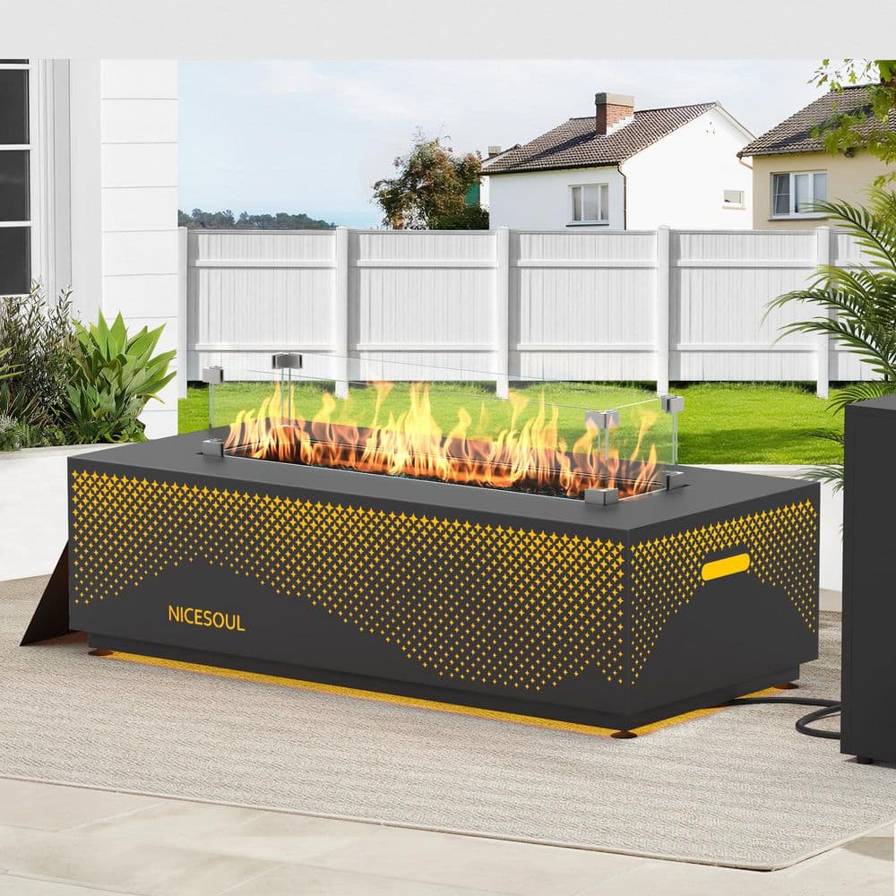 42 in. 50,000 BTU LED Metal Outdoor Rectangular Propane/Natural Gas ...