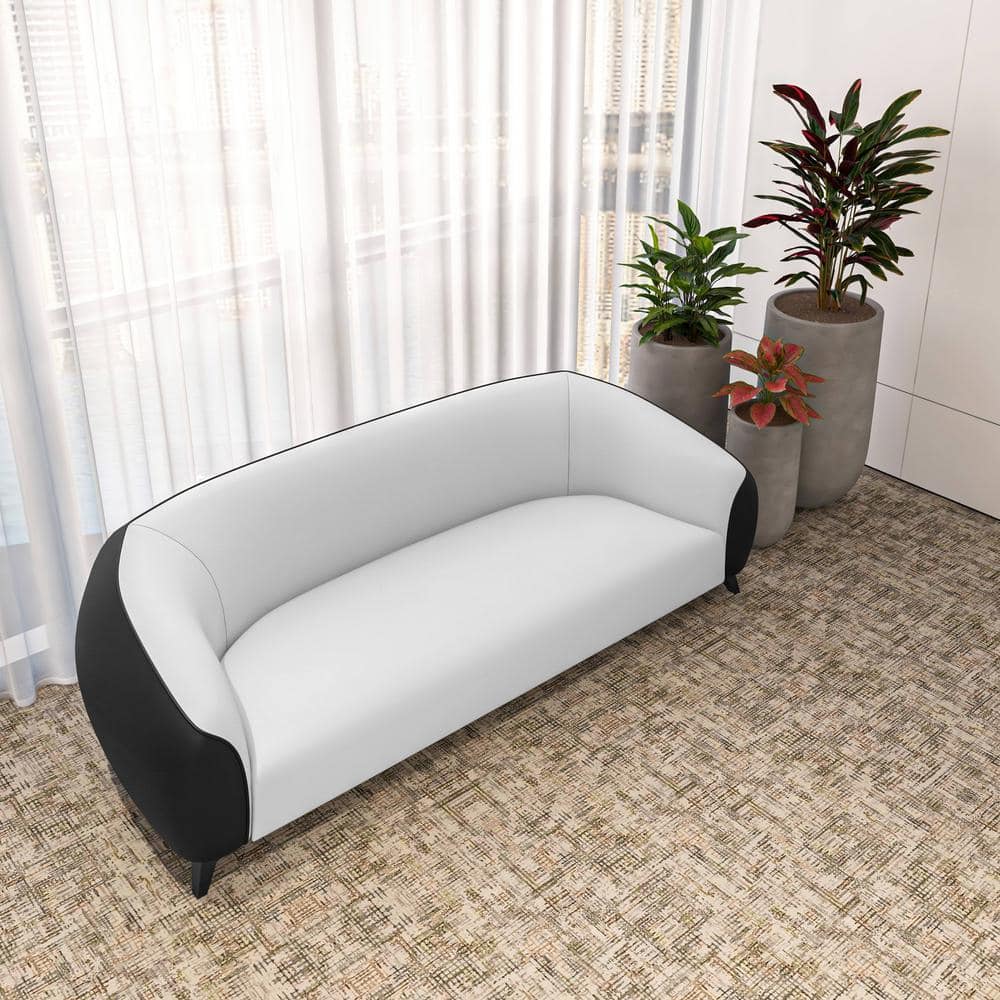 Leisuremod 3-Seater Sofa 74.01 in. Slope Arm Upholstered Leather with ...