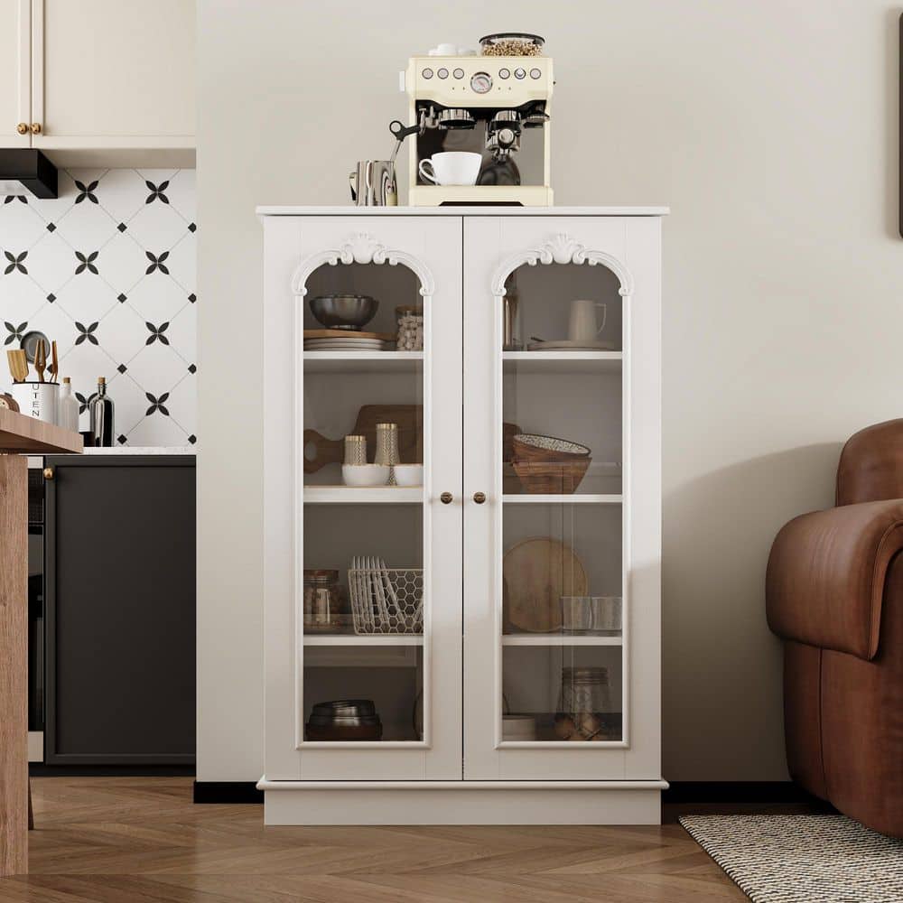 FUFU&GAGA White 47.2 in. H Accent Storage Cabinet, Sideboard with 4 ...