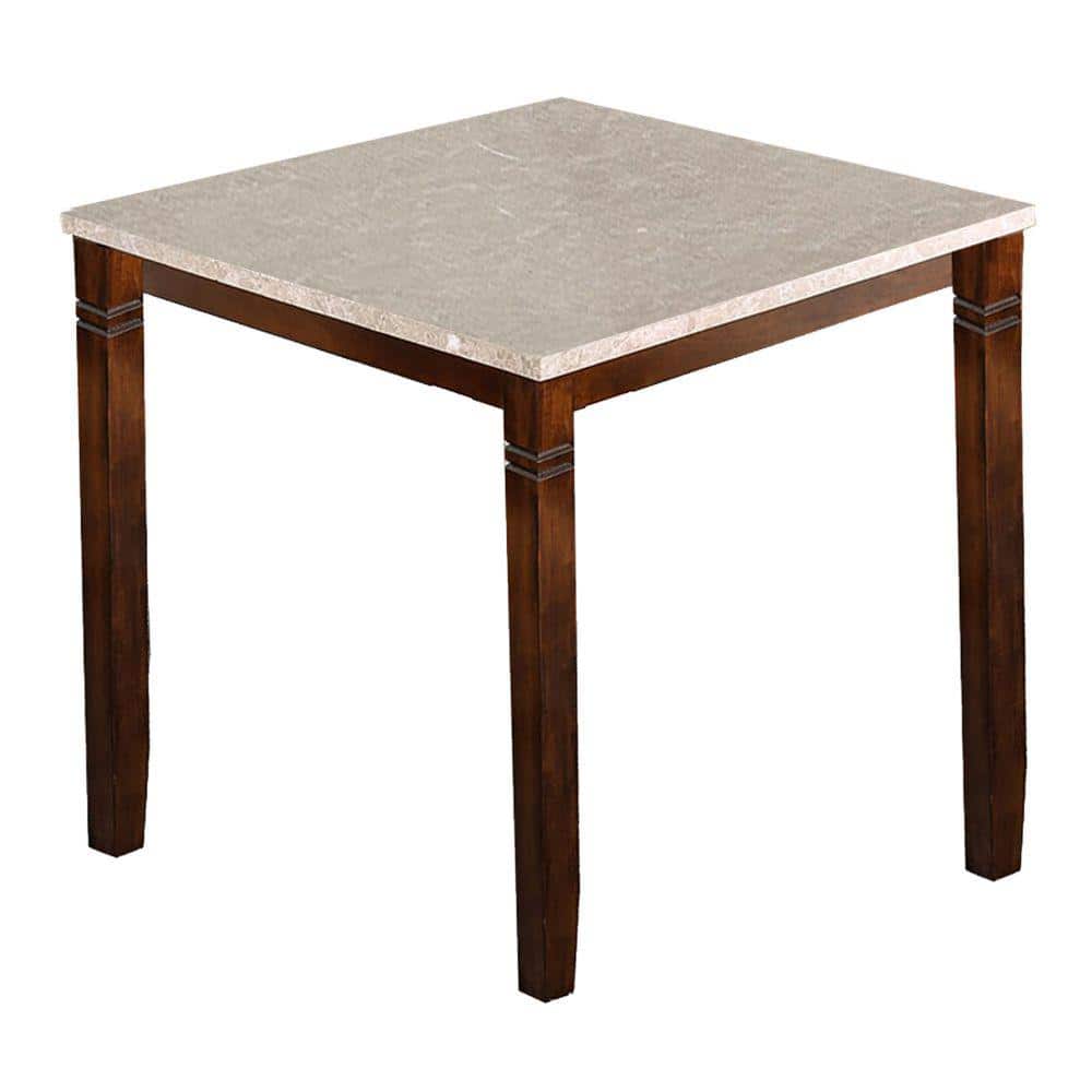 Benjara 35.5 in. H Beige and Brown Square Marble Top Counter Height ...