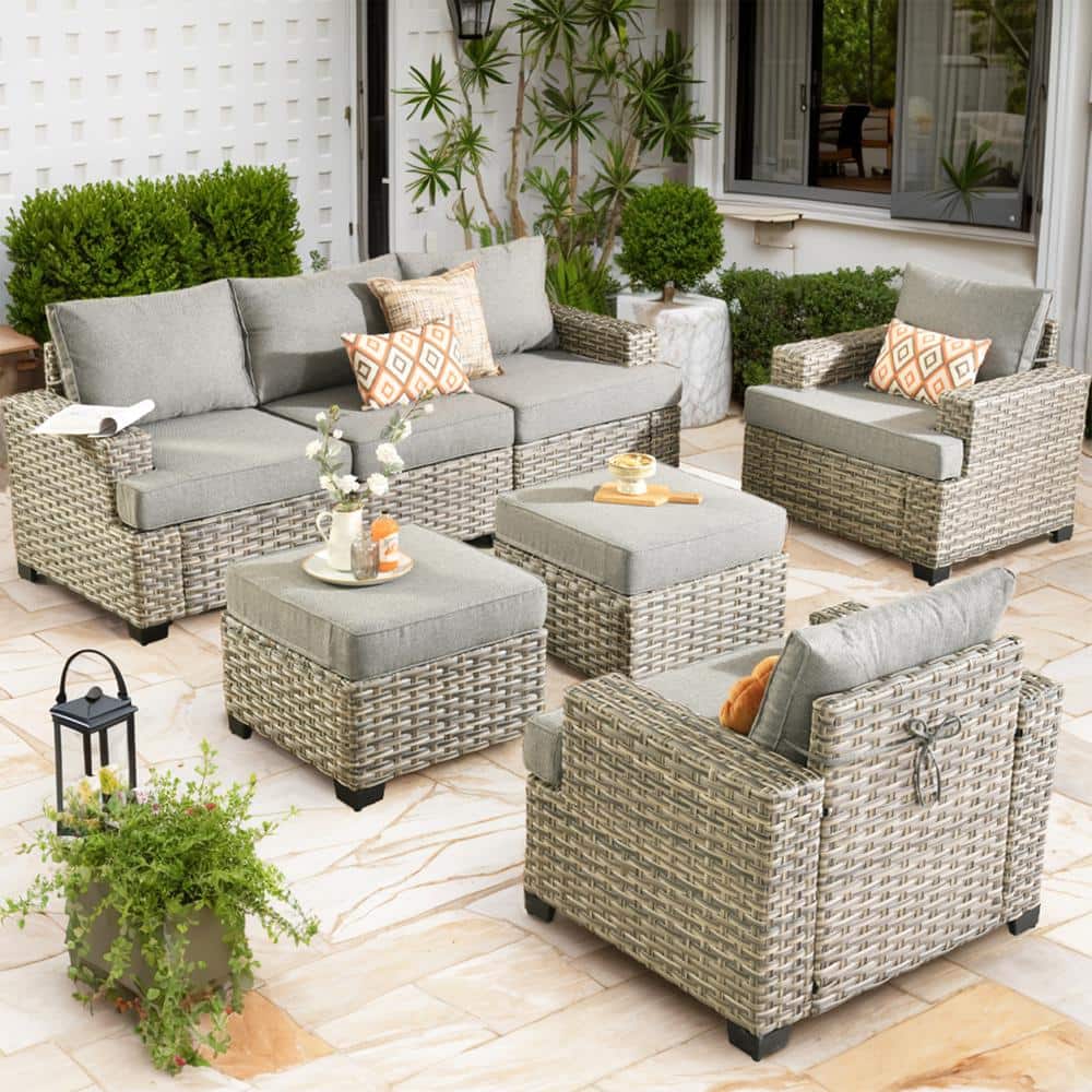 XIZZI Taylor 7-Piece Wicker Outdoor Patio Conversation Seating Set with ...