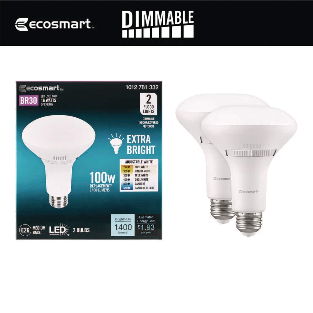 EcoSmart 100-Watt Equivalent BR30 Dimmable LED Flood Light Bulb with ...